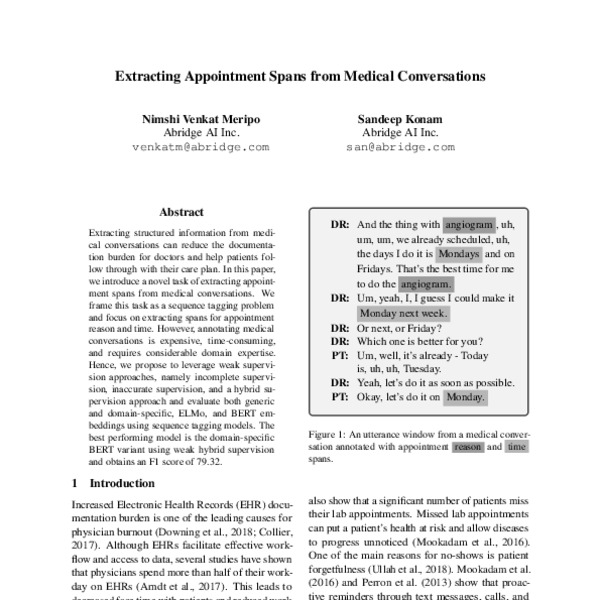 Extracting Appointment Spans from Medical Conversations - ACL Anthology