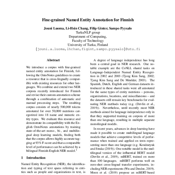Fine-grained Named Entity Annotation for Finnish - ACL Anthology