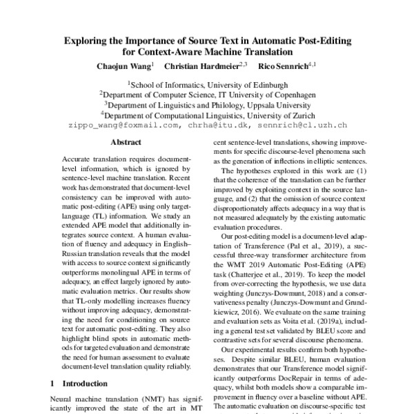 Exploring the Importance of Source Text in Automatic Post-Editing for ...