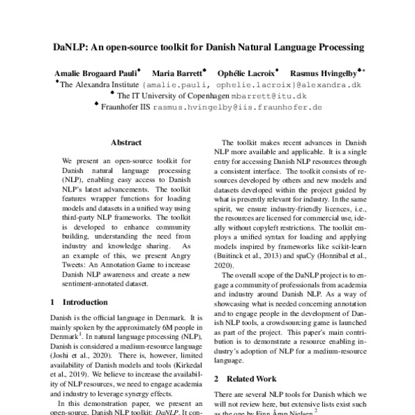 DaNLP: An open-source toolkit for Danish Natural Language Processing - ACL Anthology