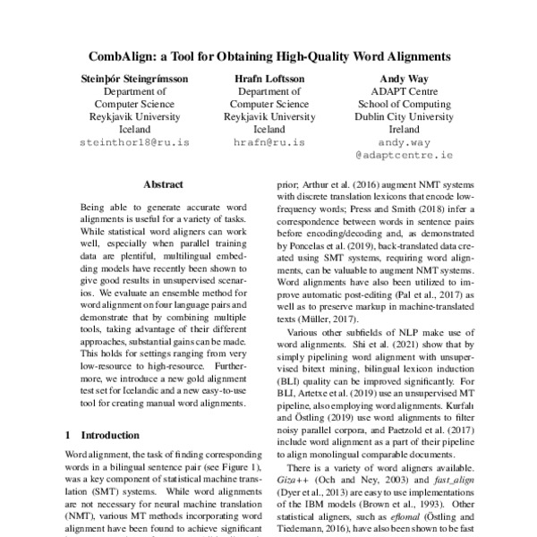 CombAlign: a Tool for Obtaining High-Quality Word Alignments - ACL Anthology