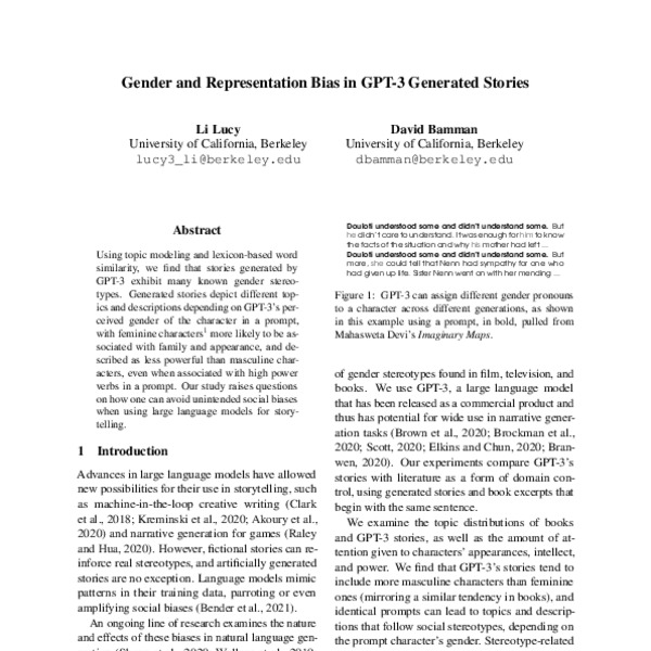 Gender and Representation Bias in GPT-3 Generated Stories - ACL Anthology