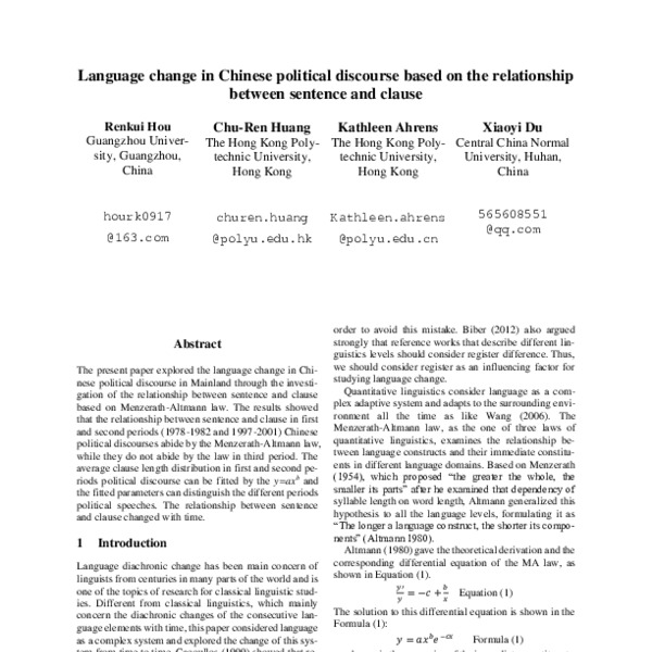 Language change in Chinese political discourse based on the ...