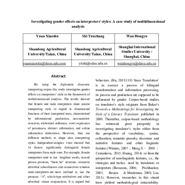 Investigating effects of gender identity on interpreters’ styles: A ...