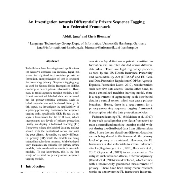 An Investigation Towards Differentially Private Sequence Tagging In A