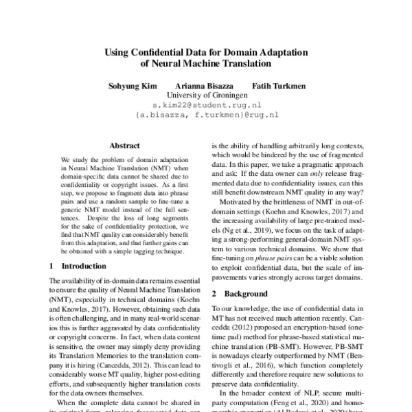 Using Confidential Data For Domain Adaptation Of Neural Machine