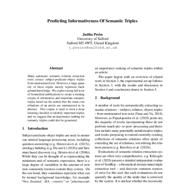 Predicting Informativeness of Semantic Triples - ACL Anthology