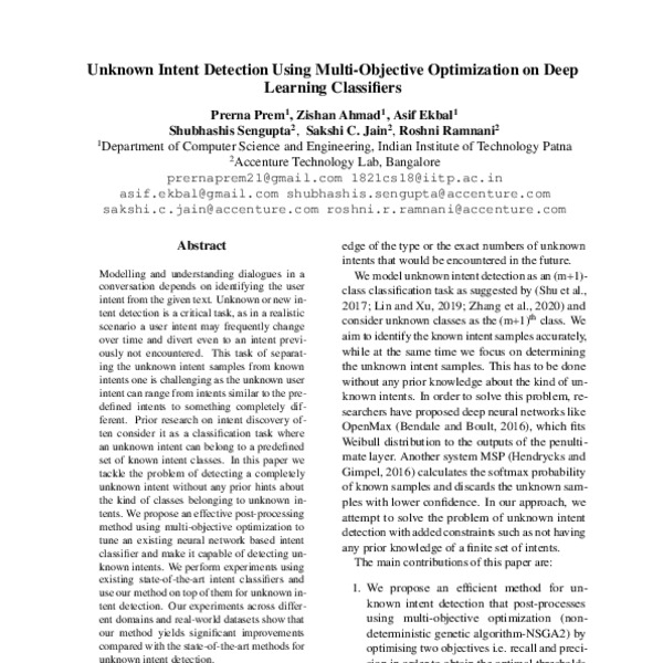 Unknown Intent Detection Using Multi-Objective Optimization on Deep Learning Classifiers - ACL ...