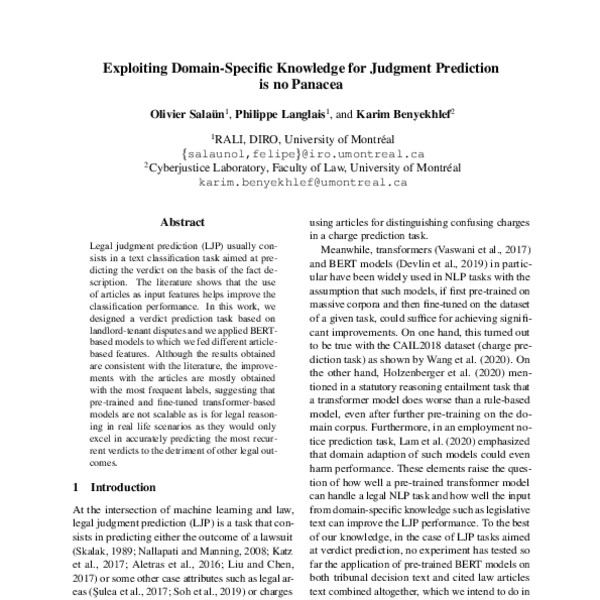 Exploiting Domain-Specific Knowledge for Judgment Prediction Is No Panacea - ACL Anthology