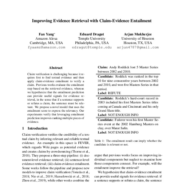 Improving Evidence Retrieval with Claim-Evidence Entailment - ACL Anthology