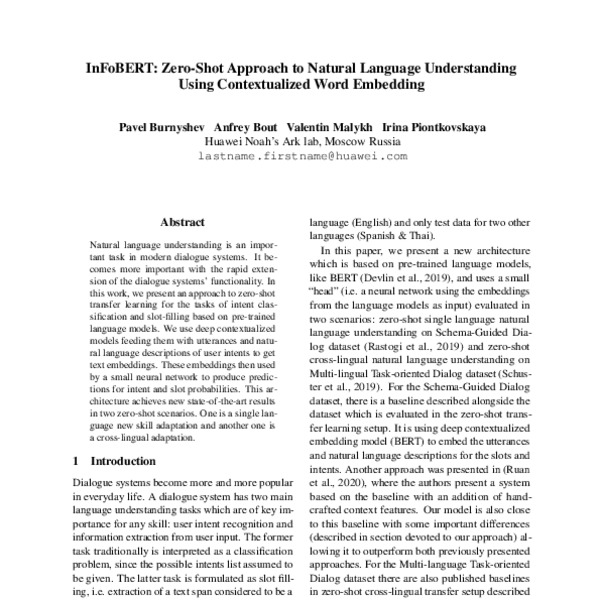 InFoBERT: Zero-Shot Approach to Natural Language Understanding Using Contextualized Word ...