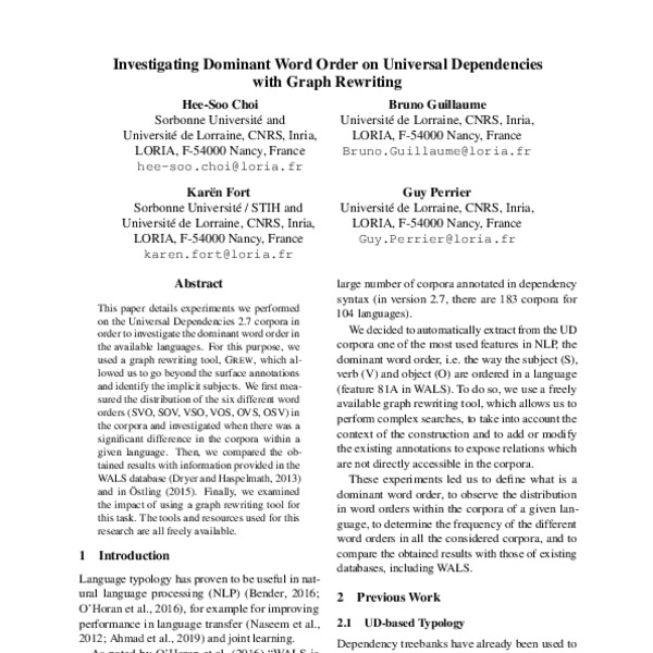 Investigating Dominant Word Order on Universal Dependencies with Graph ...