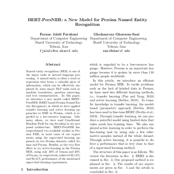 BERT-PersNER: A New Model for Persian Named Entity Recognition - ACL ...