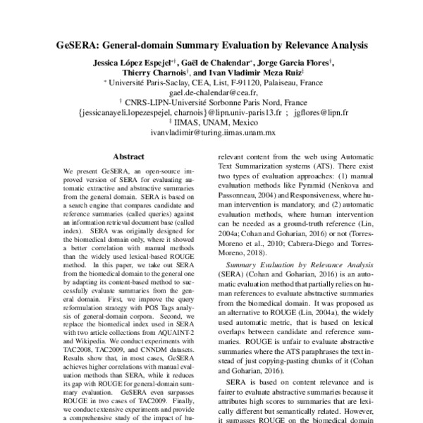 GeSERA: General-domain Summary Evaluation by Relevance Analysis - ACL ...