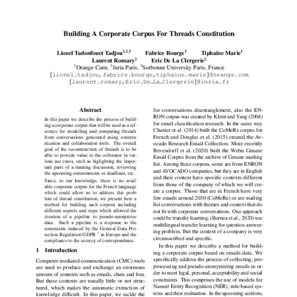Building A Corporate Corpus For Threads Constitution - ACL Anthology