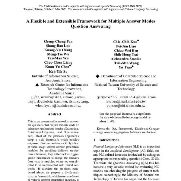 A Flexible and Extensible Framework for Multiple Answer Modes Question Answering - ACL Anthology