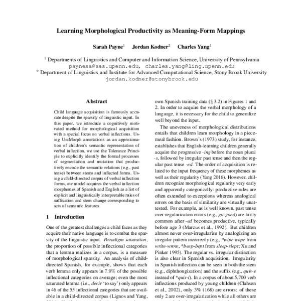 Learning Morphological Productivity as Meaning-Form Mappings - ACL ...