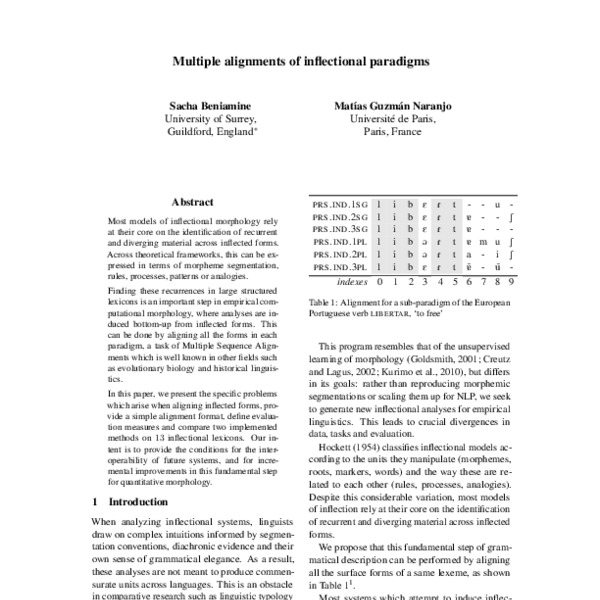 Multiple alignments of inflectional paradigms - ACL Anthology