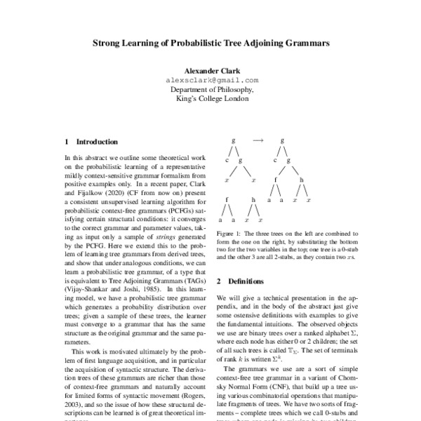 Strong Learning of Probabilistic Tree Adjoining Grammars - ACL Anthology