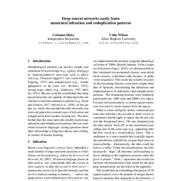 Deep neural networks easily learn unnatural infixation and ...