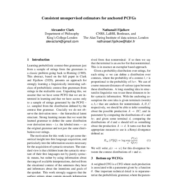 Consistent Unsupervised Estimators For Anchored Pcfgs Acl Anthology