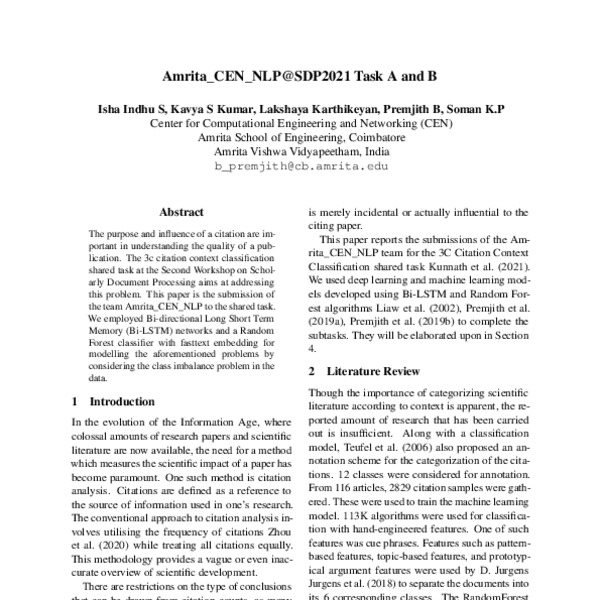 Amrita_CEN_NLP@SDP2021 Task A and B - ACL Anthology