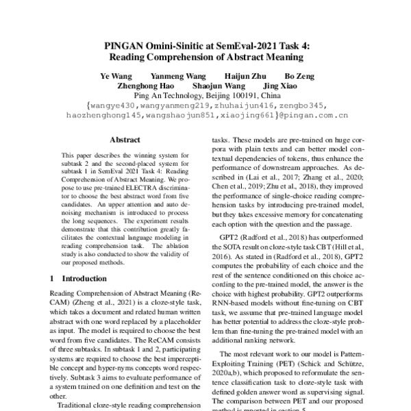 PINGAN Omini-Sinitic at SemEval-2021 Task 4:Reading Comprehension of Abstract Meaning - ACL ...