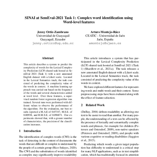 Complex Words Identification Using Word Level Features For Semeval 2020 Task 1 Acl Anthology