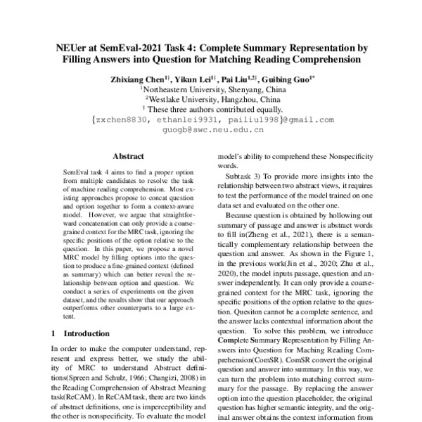 NEUer at SemEval-2021 Task 4: Complete Summary Representation by Filling Answers into Question ...