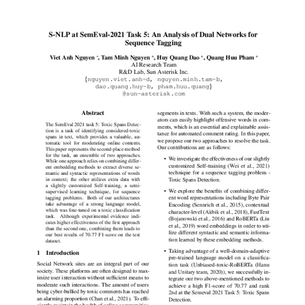 S Nlp At Semeval 2021 Task 5 An Analysis Of Dual Networks For Sequence Tagging Acl Anthology