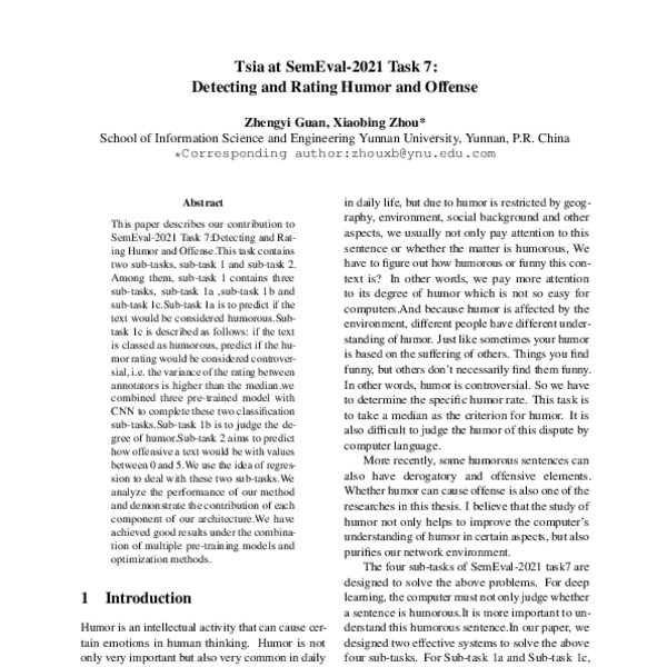 Tsia at SemEval-2021 Task 7: Detecting and Rating Humor and Offense - ACL Anthology