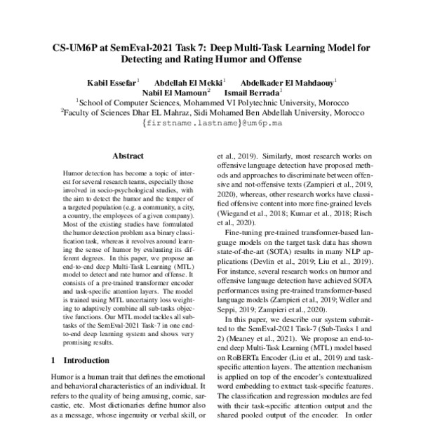 CS-UM6P at SemEval-2021 Task 7: Deep Multi-Task Learning Model for Detecting and Rating Humor ...