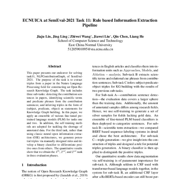 ECNUICA at SemEval-2021 Task 11: Rule based Information Extraction Pipeline - ACL Anthology