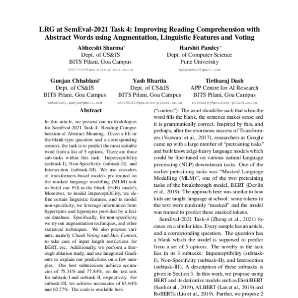Lrg At Semeval 2021 Task 4 Improving Reading Comprehension With Abstract Words Using