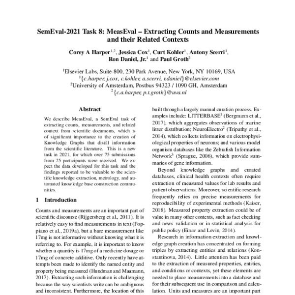 SemEval-2021 Task 8: MeasEval – Extracting Counts and Measurements and their Related Contexts ...
