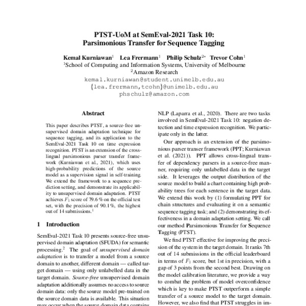 PTST-UoM at SemEval-2021 Task 10: Parsimonious Transfer for Sequence Tagging - ACL Anthology