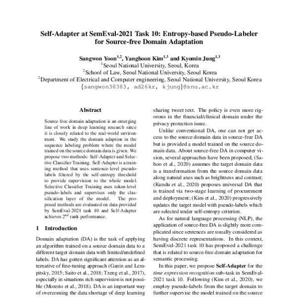 Self-Adapter at SemEval-2021 Task 10: Entropy-based Pseudo-Labeler for Source-free Domain ...