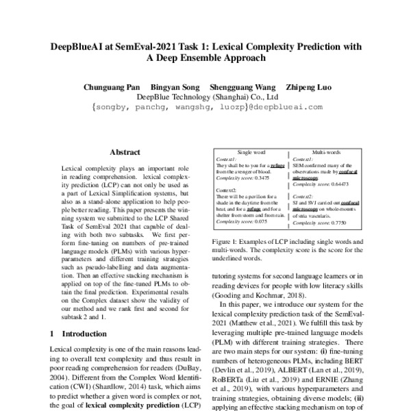 DeepBlueAI at SemEval-2021 Task 1: Lexical Complexity Prediction with A Deep Ensemble Approach ...