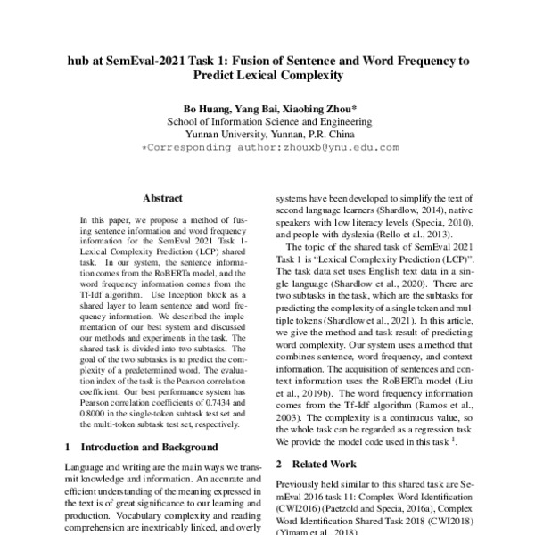 hub at SemEval-2021 Task 1: Fusion of Sentence and Word Frequency to Predict Lexical Complexity ...