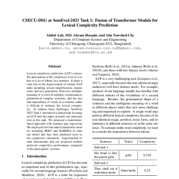 CSECU-DSG at SemEval-2021 Task 1: Fusion of Transformer Models for Lexical Complexity Prediction ...