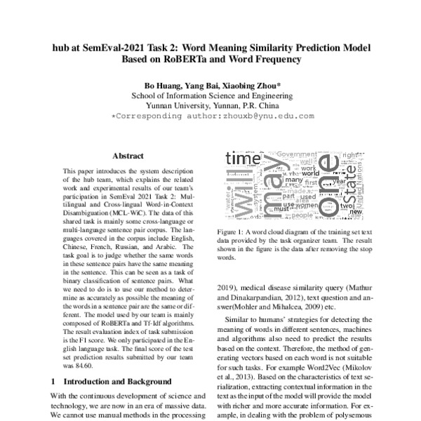 hub at SemEval-2021 Task 2: Word Meaning Similarity Prediction Model Based on RoBERTa and Word ...