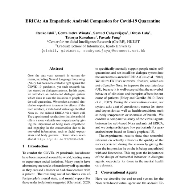ERICA: An Empathetic Android Companion for Covid-19 Quarantine - ACL ...
