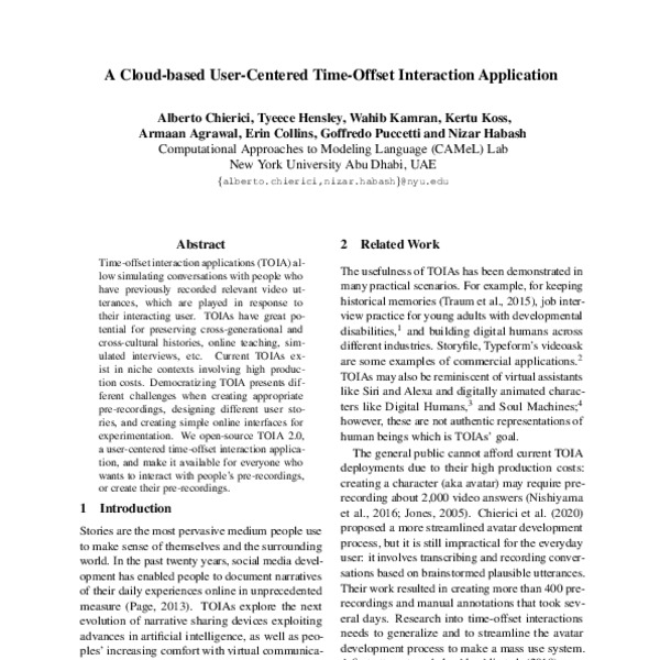 A Cloud Based User Centered Time Offset Interaction Application Acl