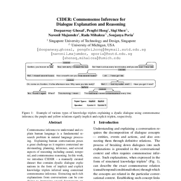 CIDER: Commonsense Inference for Dialogue Explanation and Reasoning - ACL Anthology