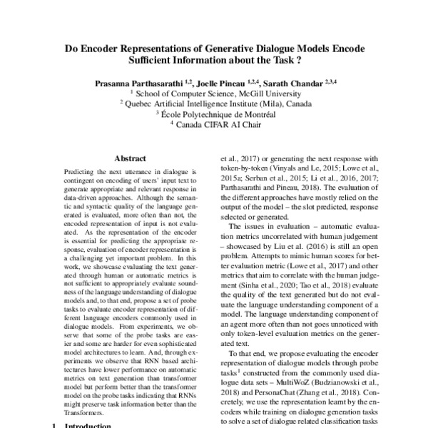 Do Encoder Representations of Generative Dialogue Models have ...