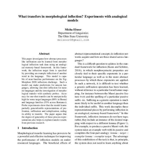 What transfers in morphological inflection? Experiments with analogical models - ACL Anthology