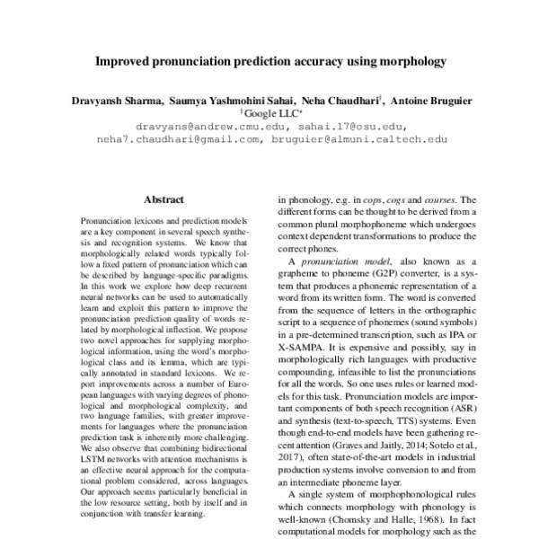 Improved pronunciation prediction accuracy using morphology - ACL Anthology