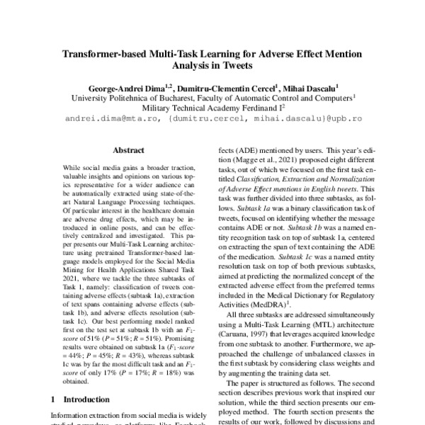 Transformer Based Multi Task Learning For Adverse Effect Mention