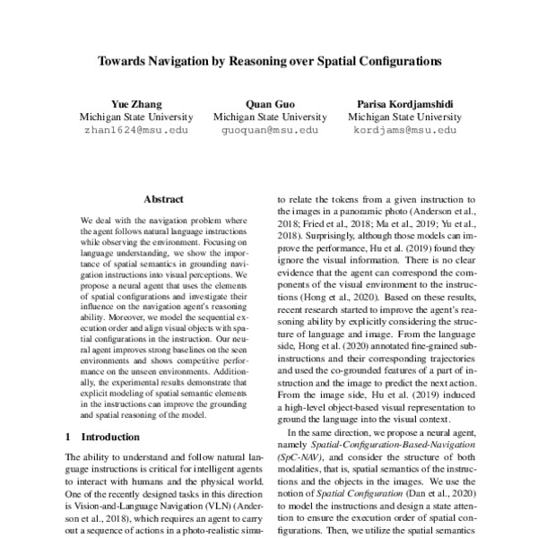 Towards Navigation By Reasoning Over Spatial Configurations Acl Anthology