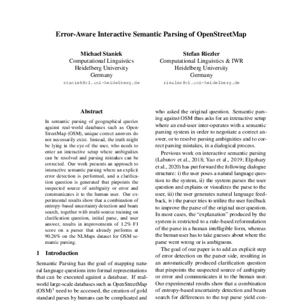 Error-Aware Interactive Semantic Parsing of OpenStreetMap - ACL Anthology
